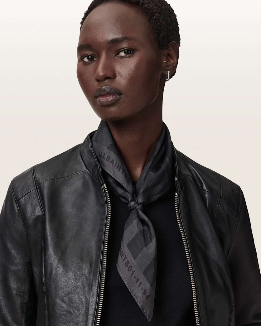 Zoey Square Silk Scarf Black | ALLSAINTS